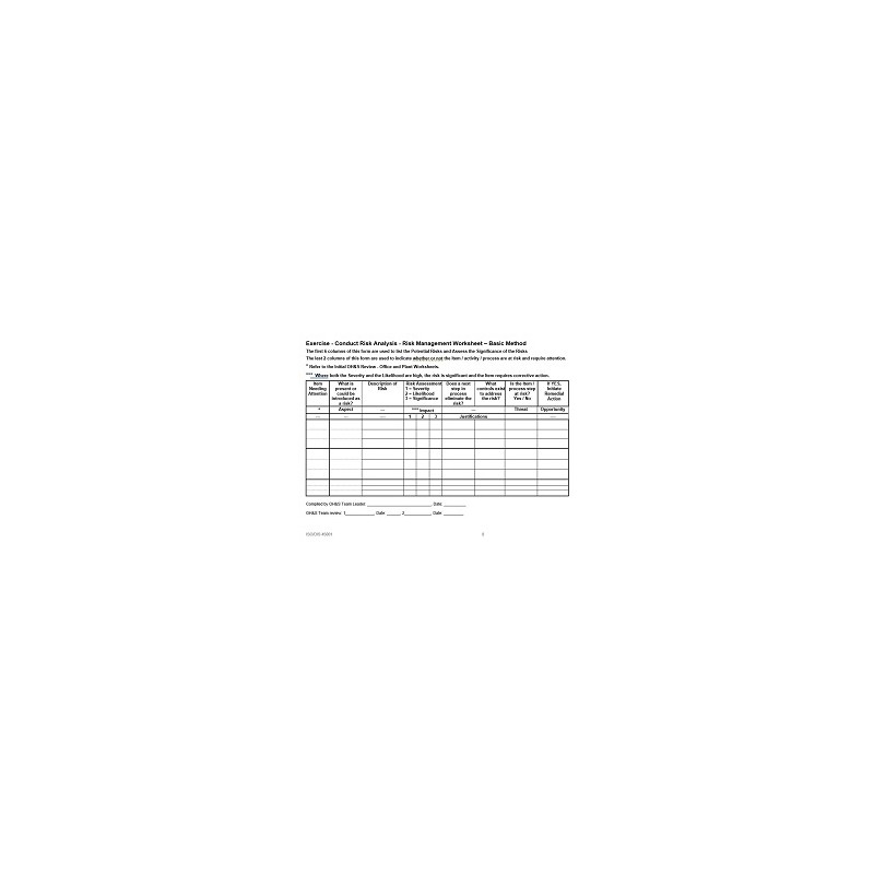 ISO 45001:2018 Risk Management Exercise ISO 45001:2018 Risk Management Exercise